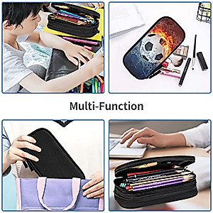 Boys Pencil Case with Soccer Printed, Cool Fire & Water Portable Pen Bag Pouch with Zipper for Teens Stationary Supplies, Small Pencil Box Cosmetic Bag for Sports Girls