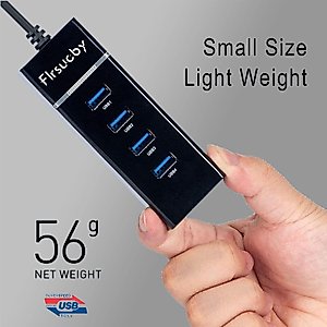 USB Hub 3.0 Flrsucby 4 Port USB 3.0 Hub with 1ft USB Splitter Cable Multi USB Port Expander, USB Hub for Laptop, PC, Mac, Printer, Mobile HDD, USB Flash Drive, School or Business Computer Accessories