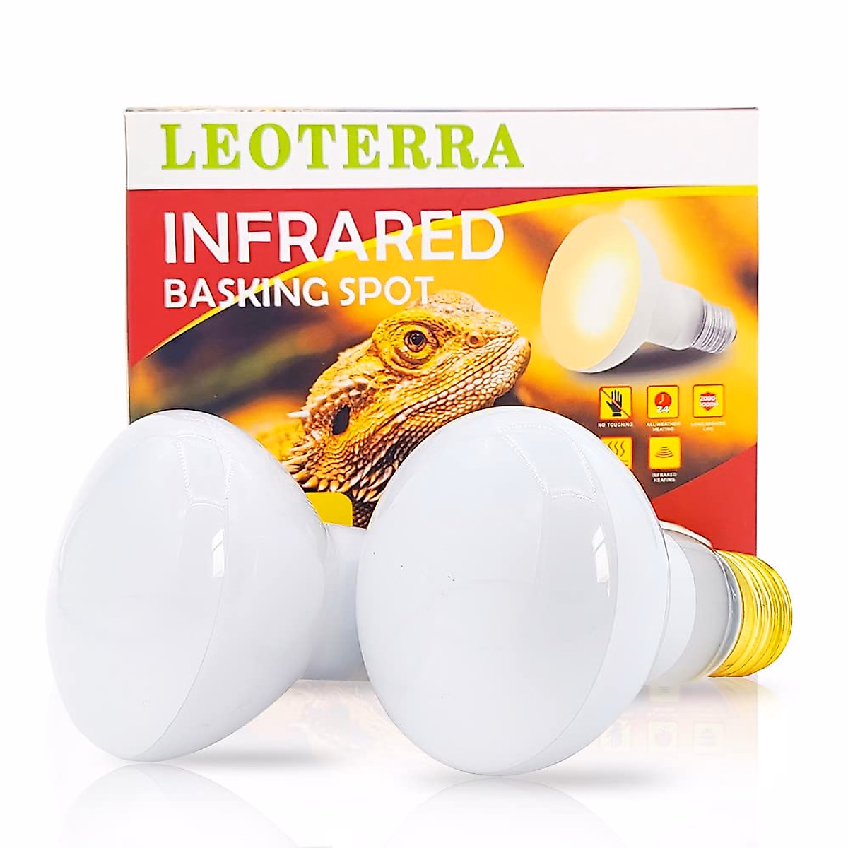 Leoterra 50w Reptile Incandescent Basking Bulb UVA Heat Lamp Bulbs (Pack of 2) for Reptile Terrariums,Bearded Dargon,Lizard,Snakes Use.Easy to Install Incandescent Basking light Bulbs