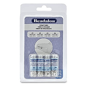 Beadalon Crimp Tube Assorted Sizes Variety Pack Silver Plated - 600 pcs, Size 1, 2, 3, 4, for Jewelry Making & Beading