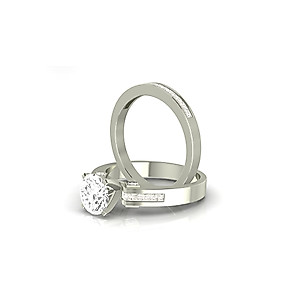 1.28 Carat GIA Certified Oval Cut 14k White Gold Channel Set Princess Cut Bridal Set Diamond Engagement Ring Wedding Band with a 0.5 Ct D-E VVS1-VVS2 Center