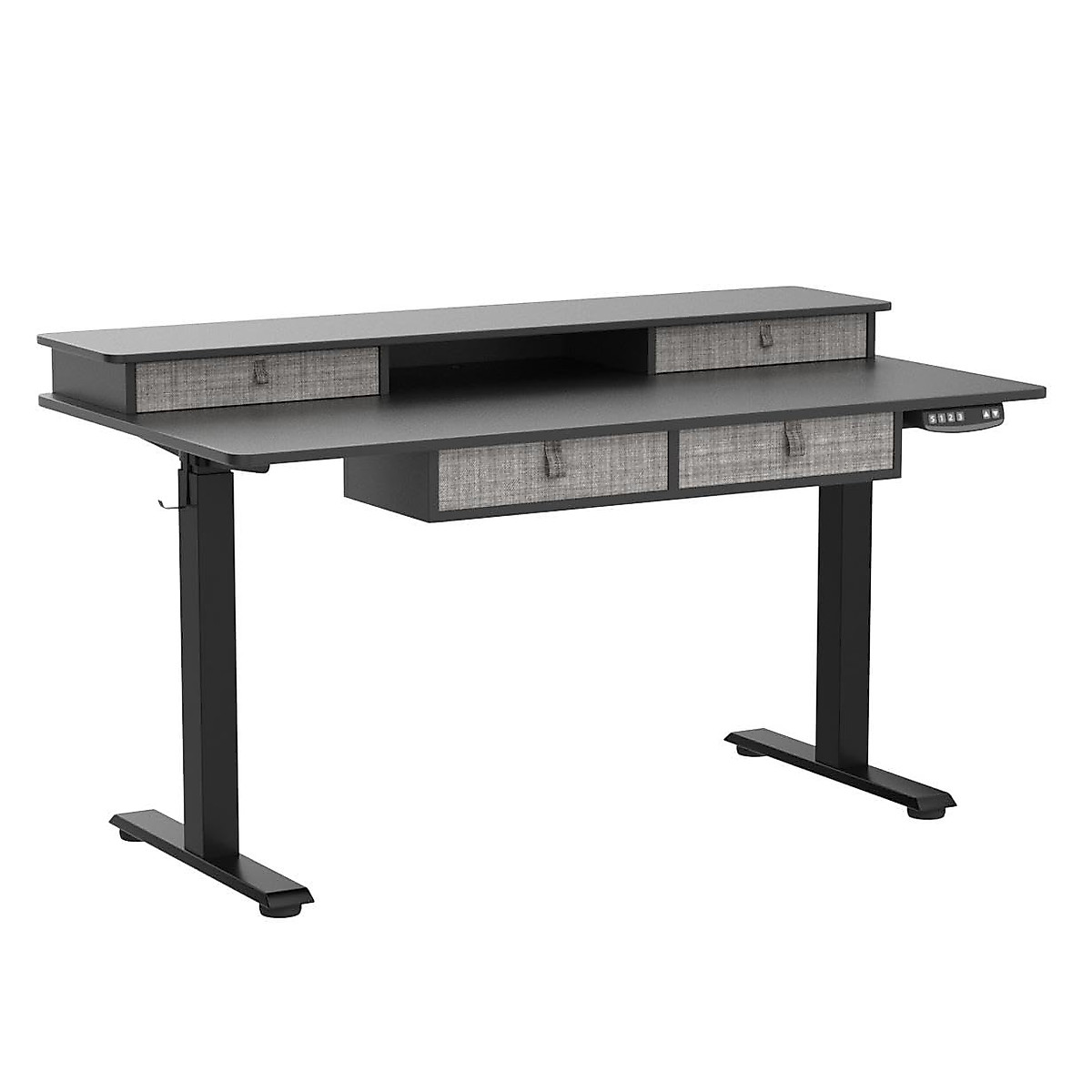 ExaDesk Electric Standing Widened Desk 63 * 30 Inches Adjustable Height with 4 Drawers, Double Storage Shelves Stand Up Desk, Home Office Workstation Sit Stand up Desk (Classical Black)