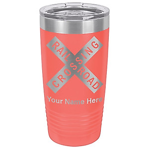 LaserGram 20oz Vacuum Insulated Tumbler Mug, Railroad Crossing Sign 1, Personalized Engraving Included (Coral)