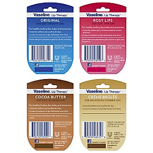 Vaseline Lip Therapy Rosy Lips, Cocoa Butter, Creme Brulee, Original - Vaseline Lip Balm, Tinted and Clear Lip Gloss Set, 2 of Each, 0.25 Oz Ea (8 Piece Set)