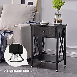 Ganflis Night Stands for bedrooms,Bed Side Table with Drawer,Modern nightstand,end Table for Living Room Decor,Coffee Table Decor, Bedroom Furniture,X-Shape,Black