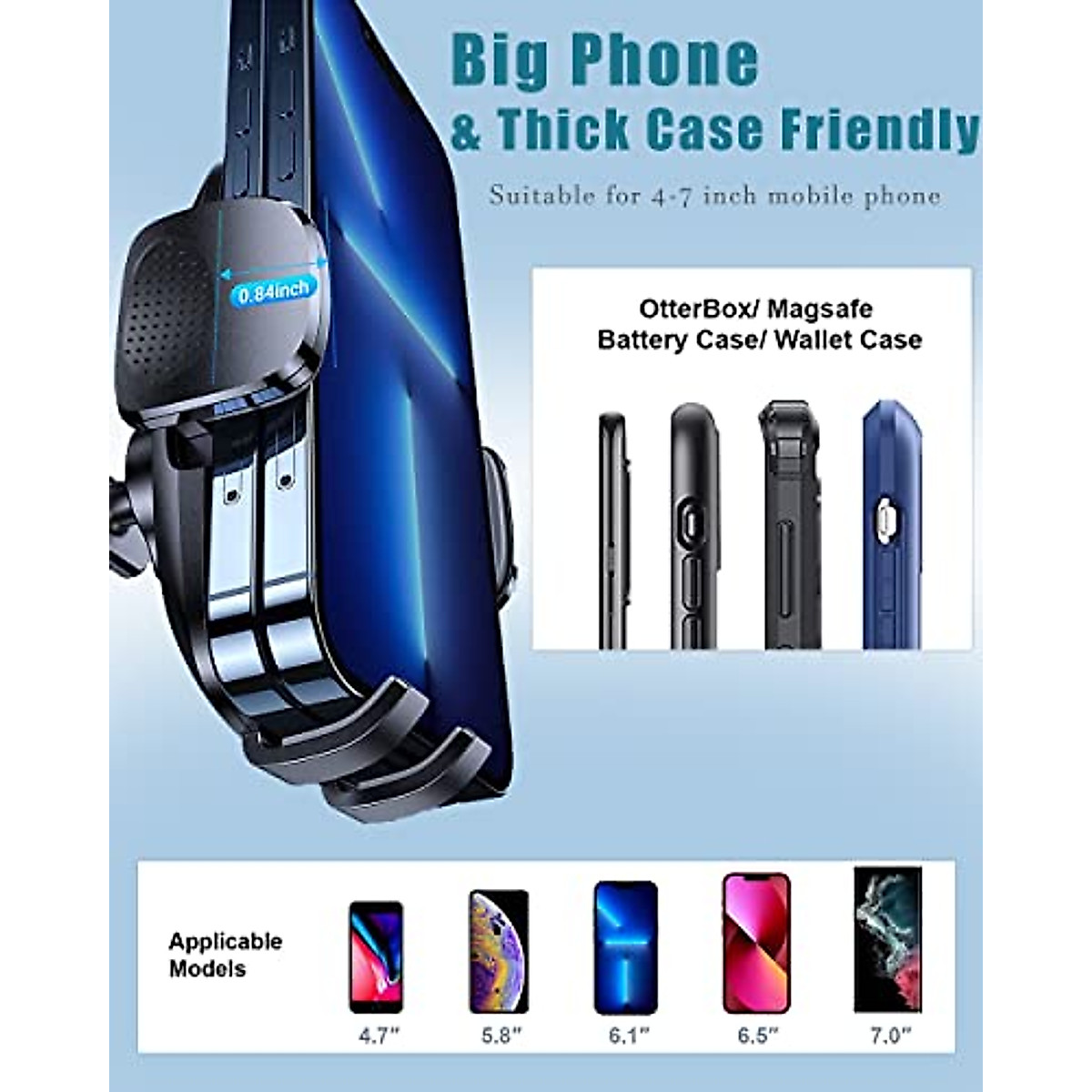 KASOTT Cell Phone Holder Mount for Car - Dashboard Windshield Air Vent Desk Universal 4 in1 Strong Suction Cup Long Arm, Compatible with iPhone, Samsung, Android and All 4-7" Smartphones