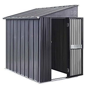 MUPATER Outdoor Storage Shed 4x8 FT, Garden Tool Storage Shed House, Metal Shed Kit for Backyard Lawn with Door and Lock, Grey