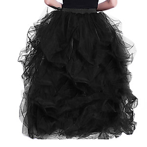WDPL Women's Black Long Split Ruffles Tulle Special Occasion Skirt (XXXX-Large, Black3)