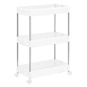 SONGMICS 3-Tier Rolling Cart, Storage Cart with Wheels, Space-Saving Rolling Storage Cart, for Bathroom, Kitchen, Living Room, Office, 15.7 x 8.7 x 23.6 Inches, White UKSC009W01