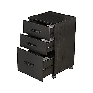 YQ JENMW File Cabinet 3 Drawers with 1 Lock, Wooden Rolling Mobile Filing Cabinet, Under Desk File Cabinet with Wheels, Removable File Cabinet for Home Office,Office Storage Cabinet Under Desk,Black