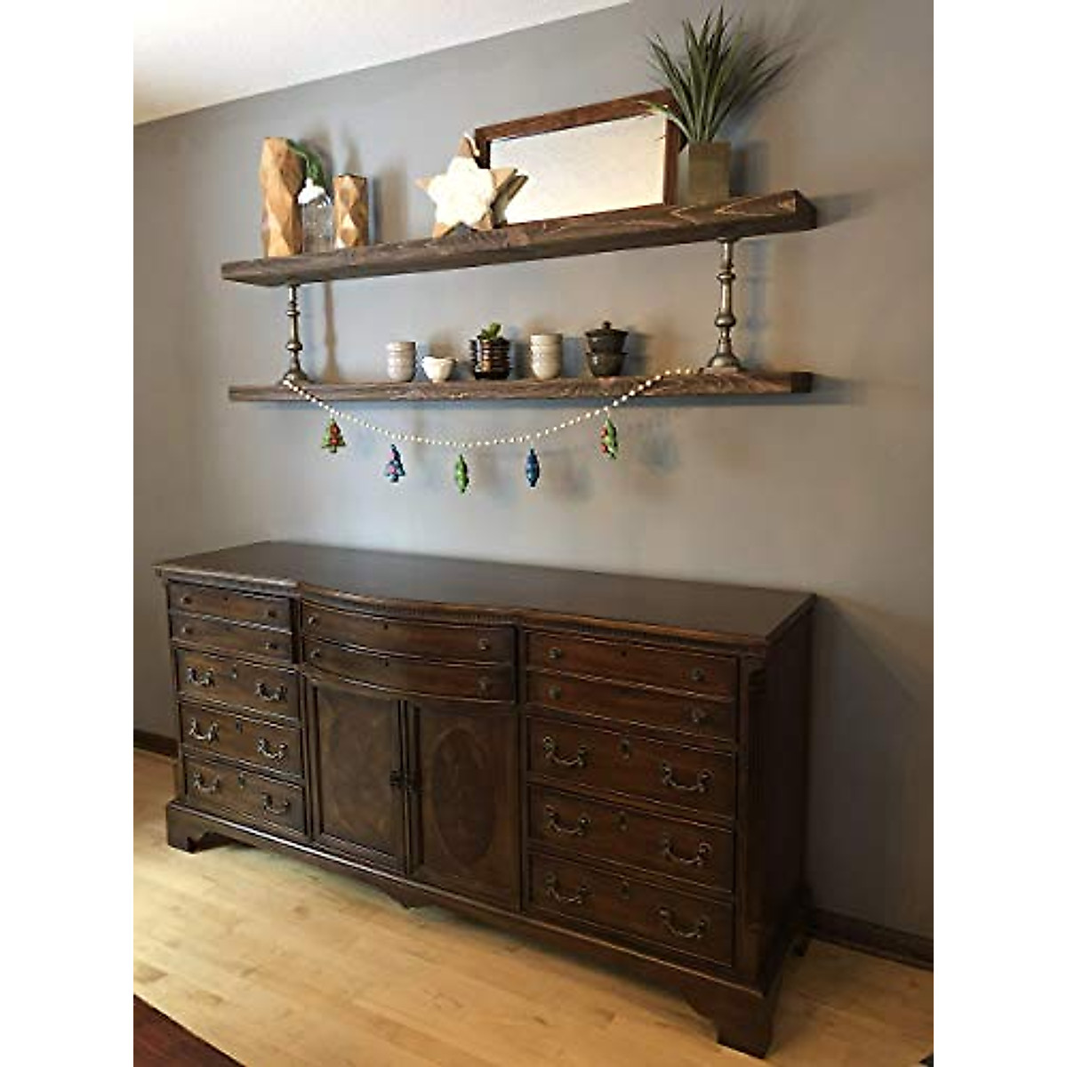 Joel's Antiques Floating Wall Shelf - 72-Inch Wood Decor & Long Shelf for Fireplace Mantel, Bookshelf, & Farmhouse - Wall-Mounted Rustic Stand, Wooden Hanging Display - Medium Brown, 72" x 6" x 2"