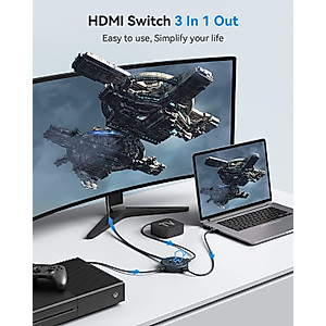 HDMI Switch 4K 60Hz, 3 in 1 Out HDMI Splitter for HDTV/Xbox/PS5/Fire Stick/DVD Player/PS4/PS3 4K 1080P 3D, Meofia HDMI Hub 3 Port HDMI Switch Box, HDMI 2.0 Switcher Multi HDMI Adapter