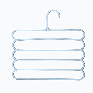 Color Non Slip Multi Layer Trouser Rack Multifunctional Wardrobe 5 Layer Hanging Pants Hanger Scarf Rack Silk Scarf Tie Hanger Dish Tray Rack (Blue, One Size)