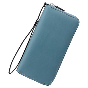 Lavemi Women's RFID Blocking 100% Leather Large Capacity Zip Around Wallet Phone Holder Clutch Travel Purse Wristlet(Large Size Vintage Light Green)