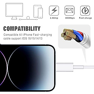 Lightning Cable, 5Pack (3/3/6/6/10FT) iPhone Charger Cable USB Lightning Cable Cord Apple Charger Fast Charging Cord Compatible with iPhone 14/13/12/11/Pro/Max/8/7/6/6S/5/5S/SE/Plus/iPad …