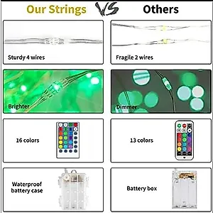 TenSteed 2 Pack Fairy String Lights,50 LED Fairy Lights Battery Operated Multicolor Changing Twinkle Lights with Remote,16.4Ft Silvery Copper Wire Firefly Lights for Party Wedding Christmas Décor
