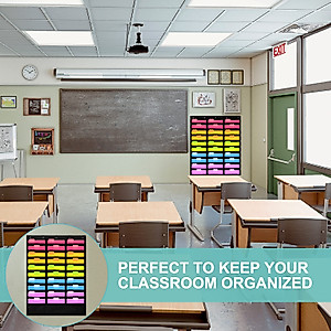 Geyee 4 Pack Wall Hanging File Folders Organizer, Heavy Duty Storage Pocket Chart, Over Door Hangers Included, Hanging Wall Paper Organizer Holder for School Classroom Office Home(30 Pocket)