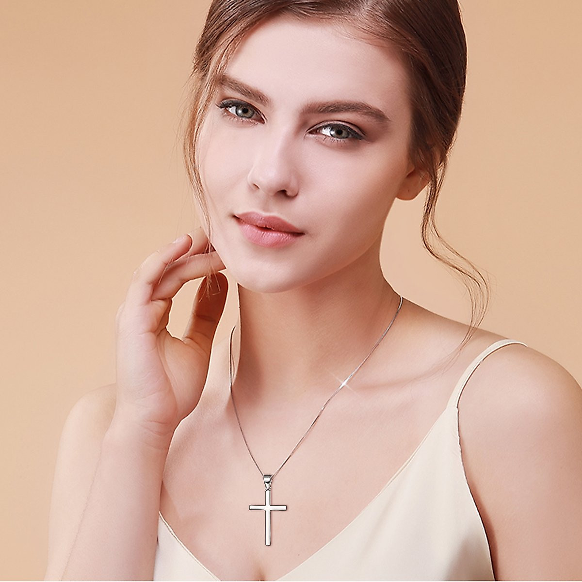 LUHE Cross Necklace Sterling Silver Simple Religious Crucifix Cross Pendant Necklace Jewelry Christmas Gifts for Women