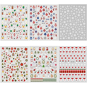 Adurself 1000+ Patterns Christmas Nail Art Decals Xmas 3D Nail Self-Adhesive Stickers Santa Claus Reindeer Snowflakes Snowmen Christmas bells for Women Girls Kids DIY Nail Design Manicure