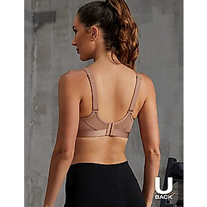 ZeroBound Medium Impact Sports Bras for Women Plus Size Wirefree Non Padded Supports Workout Yoga Bras (Caramel,38DDD)