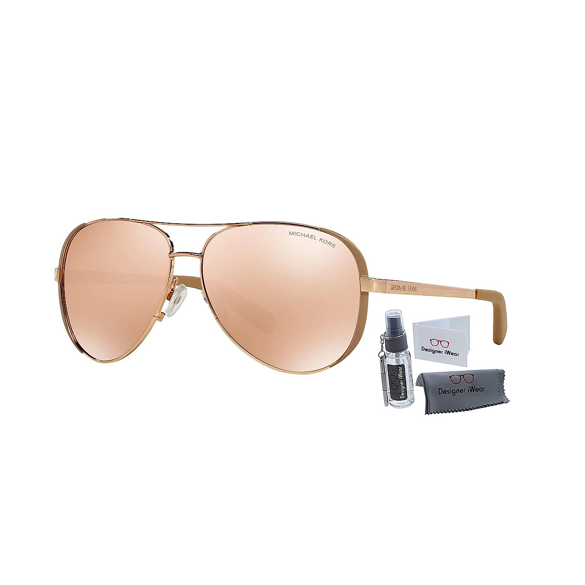 Michael Kors MK5004 CHELSEA Aviator 1017R1 59M Sunglasses For Women + BUNDLE With Designer iWear Eyewear Kit (Rose Gold/Taupe/Rose Gold Flash)
