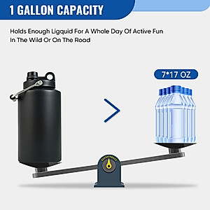 Miereirl 128 Oz Insulated Water Jug, One Gallon Stainless Steel Vacuum Double Walled Water Bottle With Handle, BPA-Free Keep Cold 48H Hot 24H, Wide Mouth For Sports, Gym, Traveling, Camping (Black)