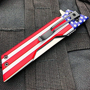 8" Mack Schmidt Tactical Tanto Blade Spring Assisted Pocket Knife (Flag)