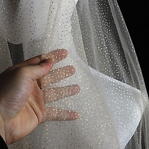 SHAYUAN 60" x 8 Yards Glitter Tulle Fabric Rolls for Bridal Veil Tutu Skirts Tulle Bolt Ribbons DIY Sewing Crafts Wedding Arch Bridal Showers Decoration Photography - Champagne