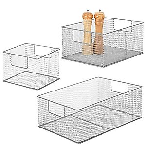 MyGift Modern Silver Metal Wire Basket Pantry Storage Small Organizer Bins, 3-Piece Set