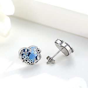 Daisy Earrings Sterling Silver Daisy Flower Leaf Earrings Studs Heart Shaped Blue Crystal Earrings Flower Jewelry for Women Teen