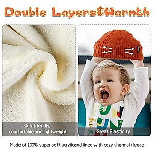 ZUPPAD Baby Beanie Hats, 3-Pack Winter Knit Hats with Fleece Lining for Boys and Girls (Dark Orange, Grey, Black)