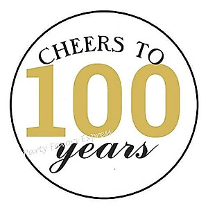 1.5" Inch Cheers to 100 Years Stickers - Cheers Stickers - 100th Birthday Stickers Envelope Seals Labels - D #AA61RK (30 Pcs)