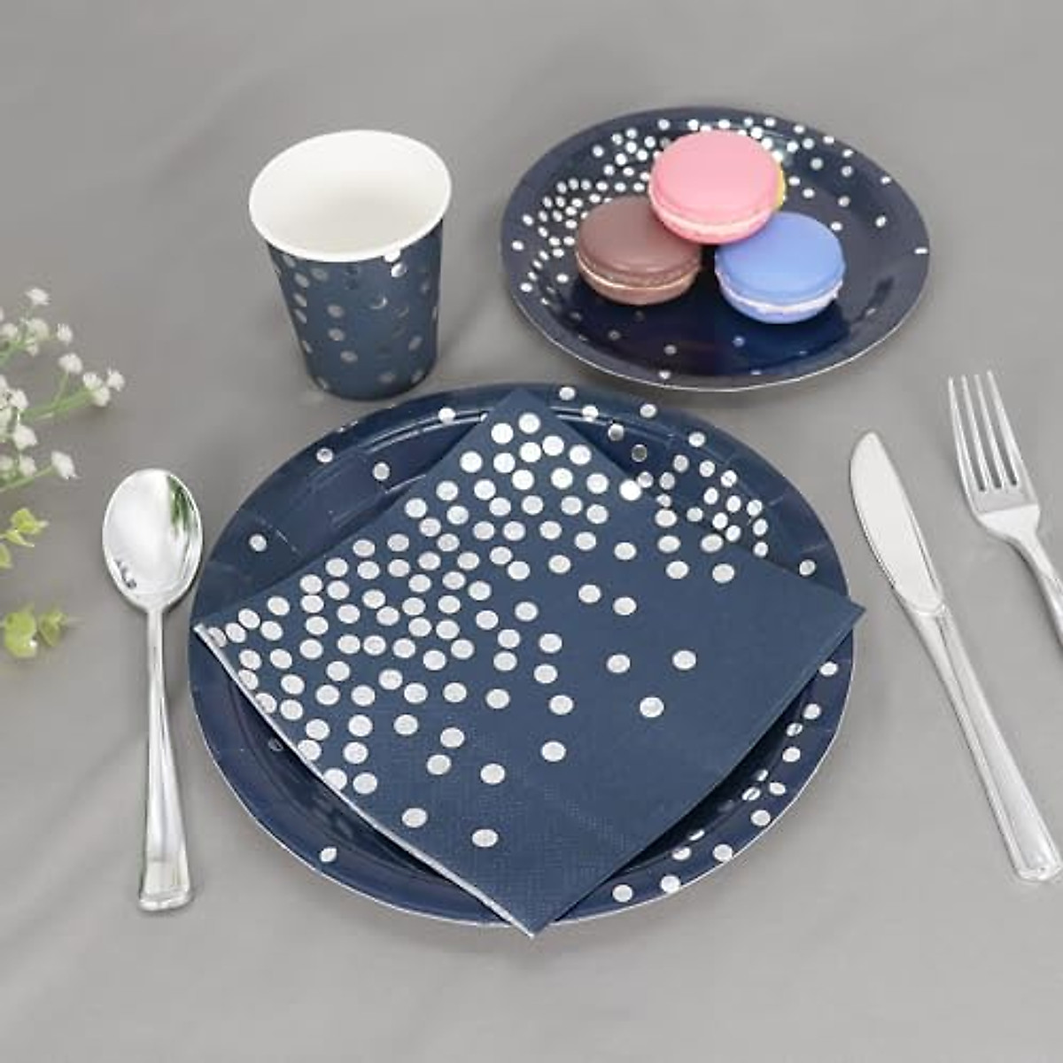 175Pcs Blue and Silver Party Decorations - Blue Plates and Napkins Party Supplies, Blue Silver Plates Severs 25, Blue Disposable Plates for Birthday Party Baby Shower Decorations