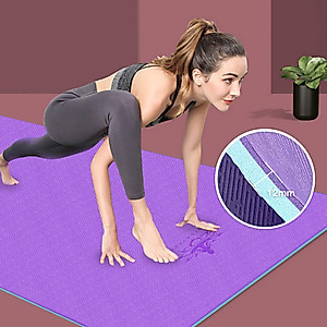 Hatha Yoga Extra Thick TPE Yoga Mat - 72"x 32" Thickness 1/2 Inch -Eco Friendly SGS Certified - With High Density Anti-Tear Exercise Mats For Home Gym Travel & Floor Outside(Purple/Green)…