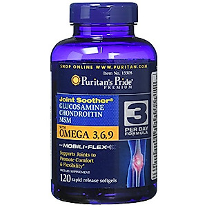 Glucosamine, Chondroitin & MSM with Omega 3, 6, 9, Supports Joints to Promote Joint Comfort and Flexibility, 120 Count by Puritan's Pride
