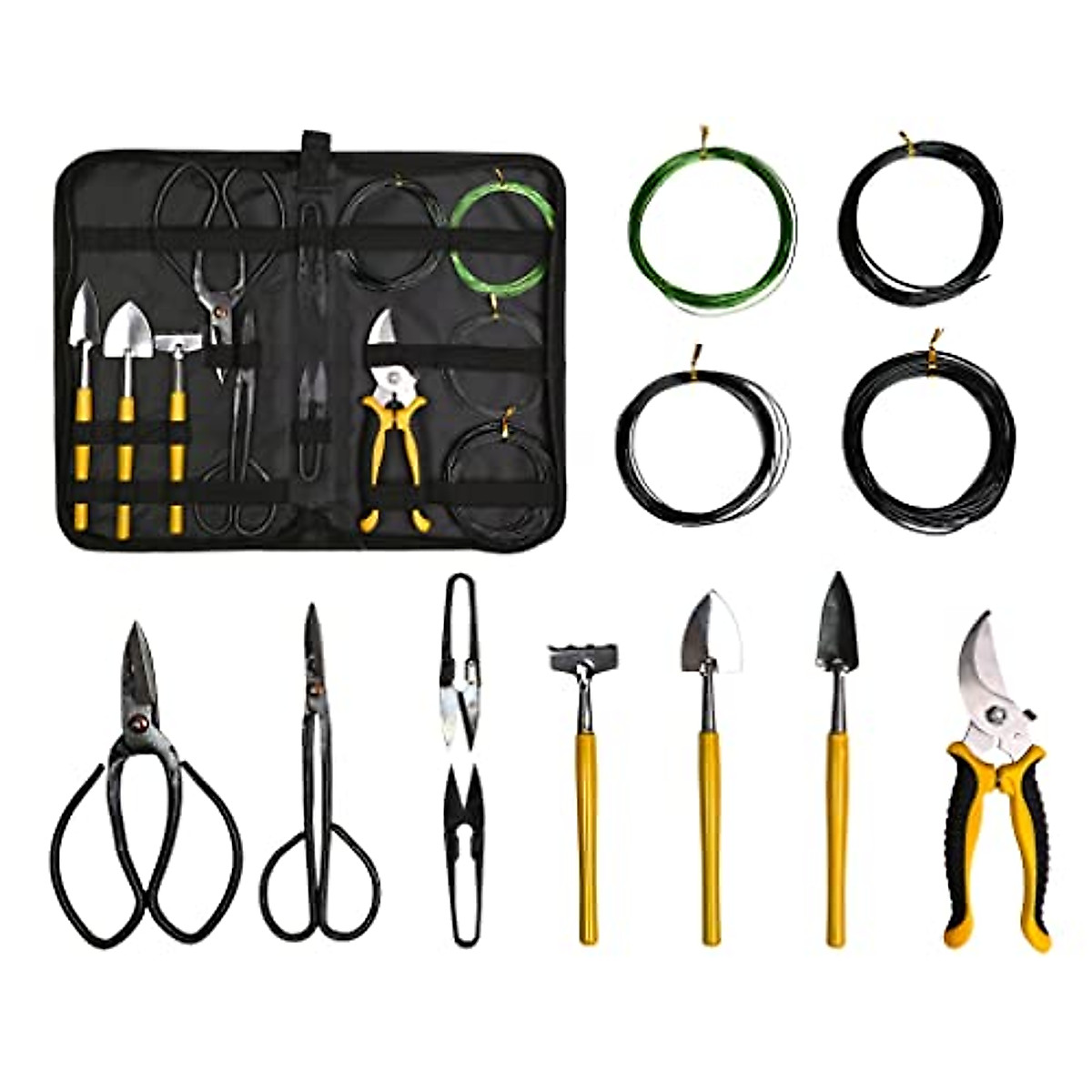 Phoenicus Bonsai Tools Set 13 Pcs High Carbon Steel Succulent Gardening Trimming Tools Set, Bonsai Scissors Set, yellow