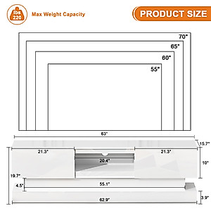 Koifuxii White LED TV Stand - Modern TV Stand with Led Lights and Storage Drawers for TVs up to 70 Inch - Gaming TV Entertainment Stand for Living Room, Bedroom