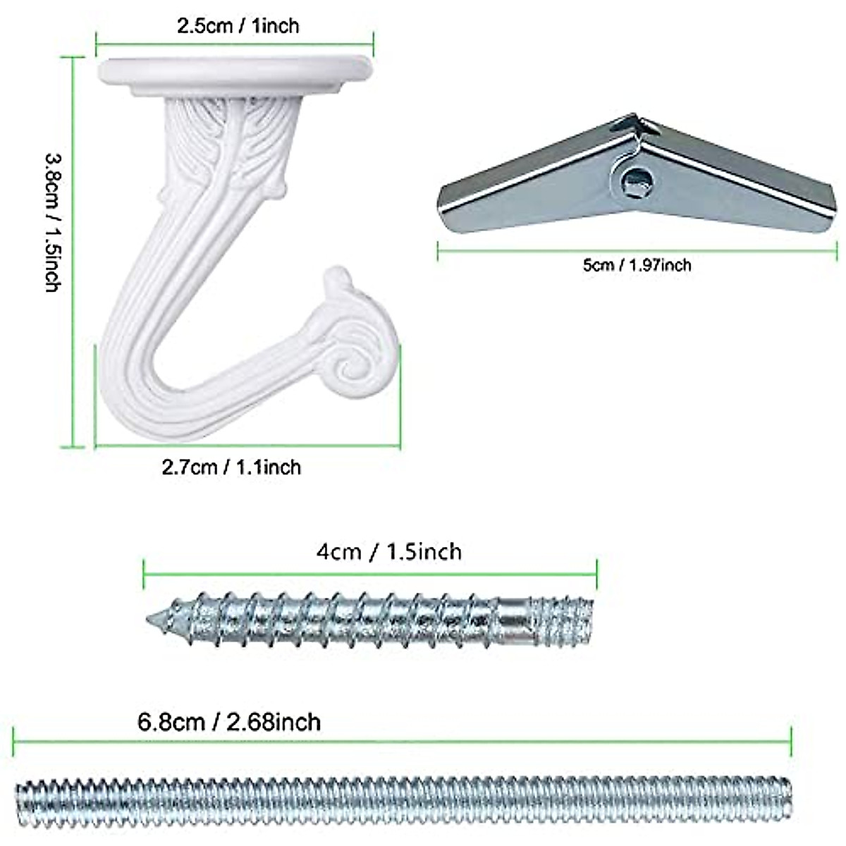 GDQLCNXB Swag Ceiling Hooks - Heavy Duty Swag Hook with Hardware for Hanging Plants Ceiling Installation Cavity Wall Fixing 2 Sets White