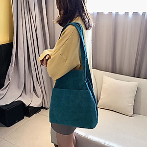 Van Caro Women Corduroy Tote Bag Casual Tote Handbag Big Capacity Shoulder Shopping Bag with Pocket,Blue