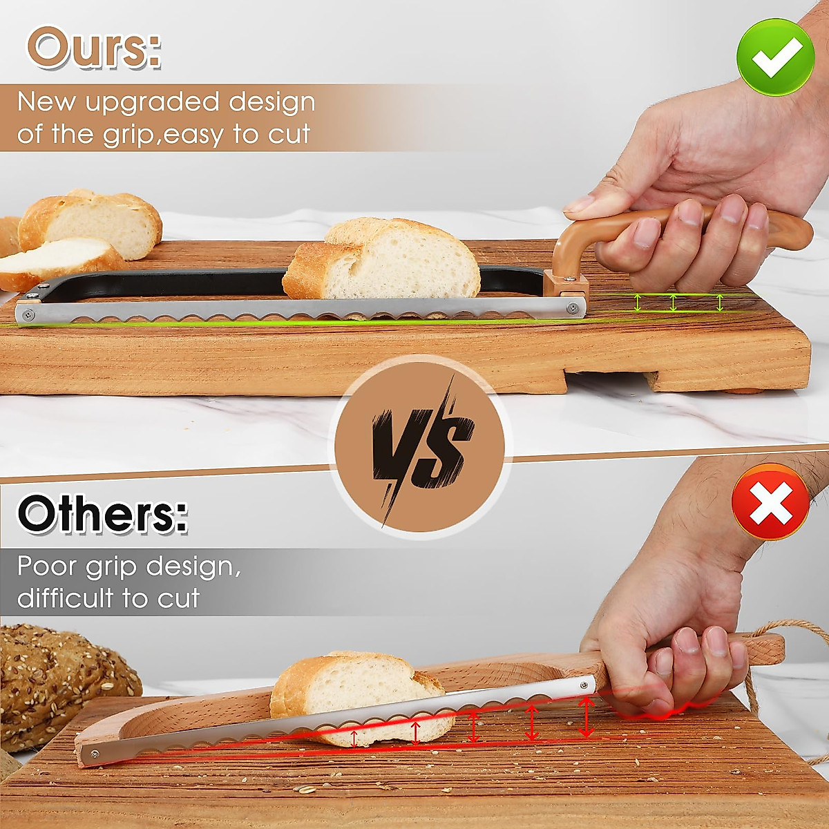 Ittnim Bread Knife Handmade Bread Bow Knife 16" Serrated Bowl Knife, Bread Saw Sourdough Knife Aluminum Alloy Sourdough Cutter Suit for Left & Right Handed People to Cut Baguettes Vegetables Fruits