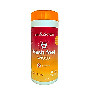 Fresh Feet Wipes -for Kids and Adults - Antibacterial Refreshing Grapefruit Wet Wipes Resealable Canister - 45 foot, hand, body wipes | by Jasmine Seven
