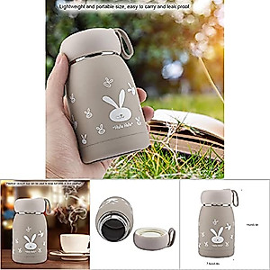 Vacuum Cup Insulated Coffee Bottle, 320ml Mini Vacuum Mug Cute Thermos, Stainless Steel Mini Thermos Travel Mug, Magic Rabbit Tea Milk Bottle, for Kids Adult, School Office Car Outdoor Use(Brown)