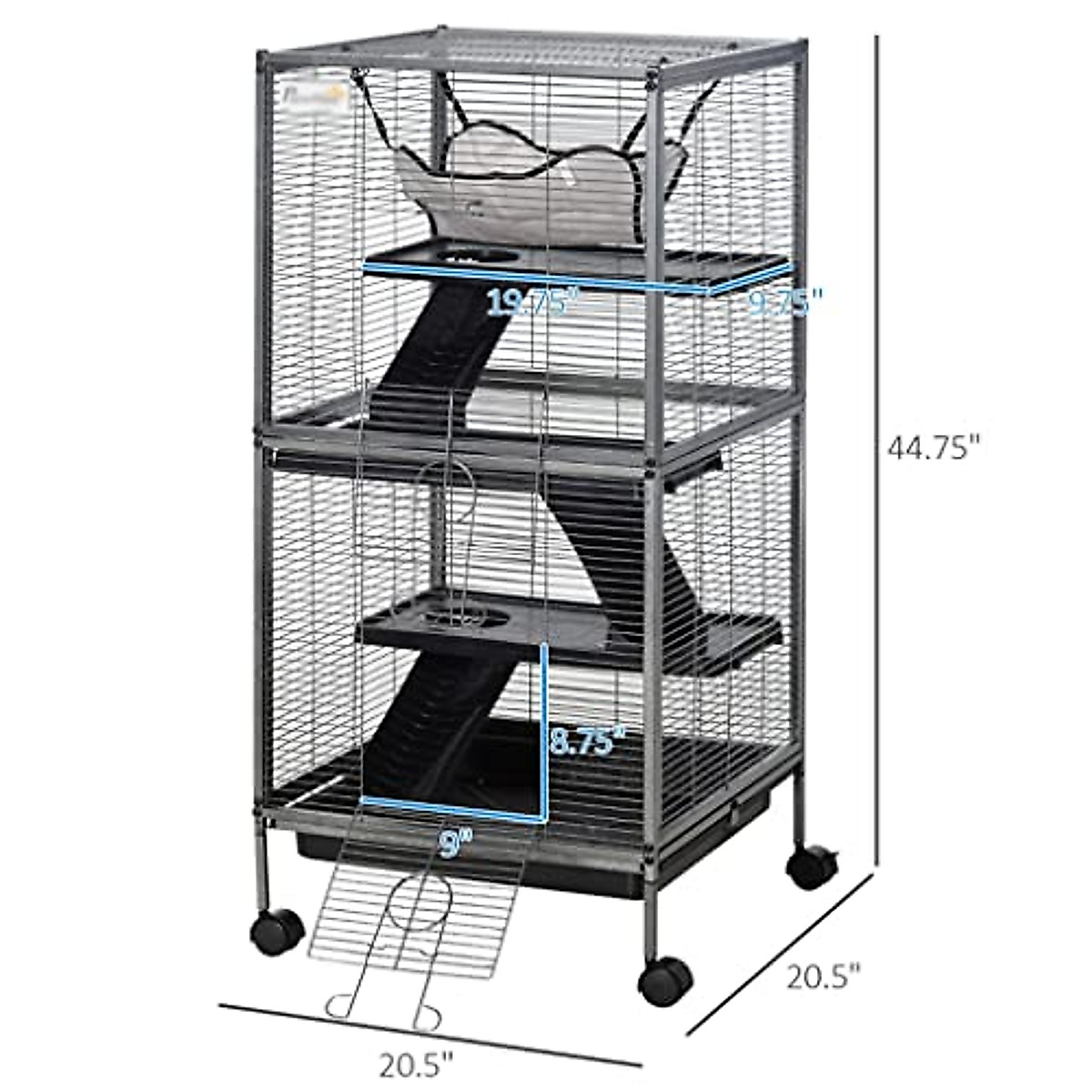 ACQUIRE Rabbit Chinchilla Hamster Cage with 4 Universal Wheels and Multiple Platforms - Silver Grey