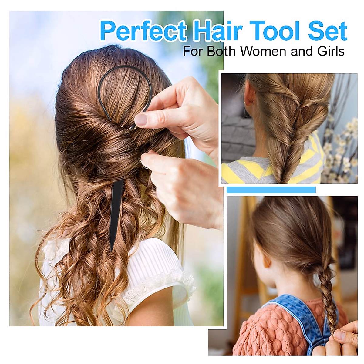 Topsy Tail Hair Tool Set by IKOCO - 400pcs Hair Bands, 2pcs Loop Styling Tools, Rat Tail Comb, (200pcs Each) Clear and Black Elastics