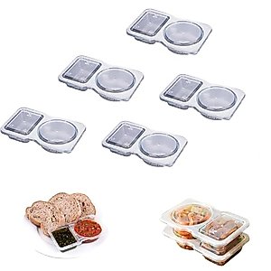 Reusable on the Go Snack Containers, On the Go Snack Containers, Snack Packs Containers Reusable, Reusable Snack Packs 2 Compartments, Reusable Double Compartment Condiment Container for Dips (5Pcs)