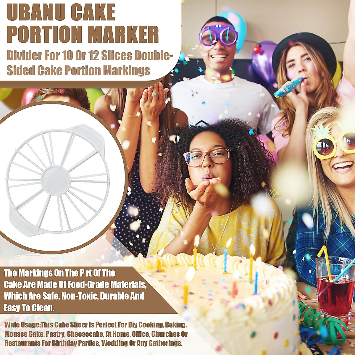 UBANU Cake Portion Marker, Round Cake Marker Divider with Double Sided Slices for Equal Portions, Divider 10 or 12 for Even Slices