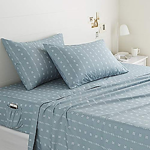 Amazon Basics Soft Microfiber 3-Piece Bed Sheet Set with Elastic Side Pockets, Full, Tide Pool Simple Stripe, Striped