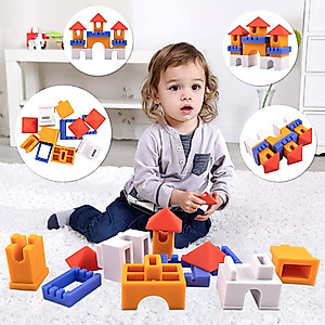 CHIN FAI Silicone Stacking Blocks, 12 PCS Baby Soft Castle Building Blocks - Montessori Kids Stacking & Nesting Toys for Babies 6 Months and up (Red)