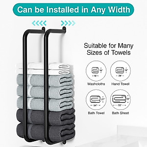 Josmimic Towel Rack for Rolled Towels: Towel Holder Wall Mounted Can Holds 5 Large Towels - Matted Stainless Steel for Bathroom - Black 22.78 Inch