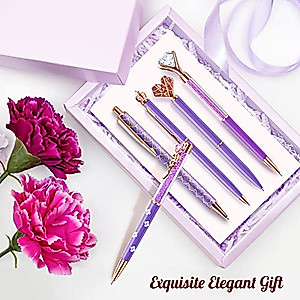 Airevesket 9Pcs Purple Pens Set, Ballpoint Pens Set, Metal Crystal Diamond Pen, Black Ink Ballpoint Cute Pens Set, Purple Gifts for Women Girls Office Wedding Supplies (Purple)